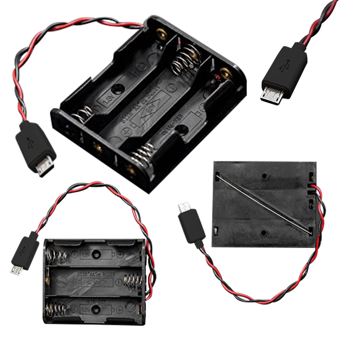 3 AA Battery Holder With Micro USB Connector- Great For Raspberry Pi P ...